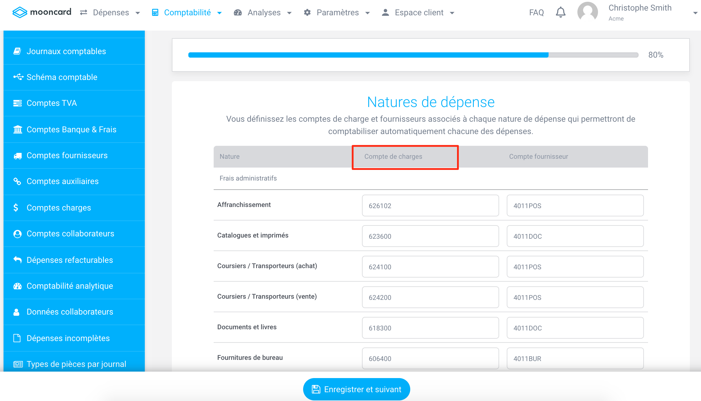Différents types de compte de charge